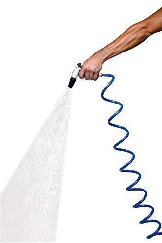 HoseCoil 3/8 inch Self Coiling Garden, Marine, RV, Outdoor Water Hose (25 feet, Blue)