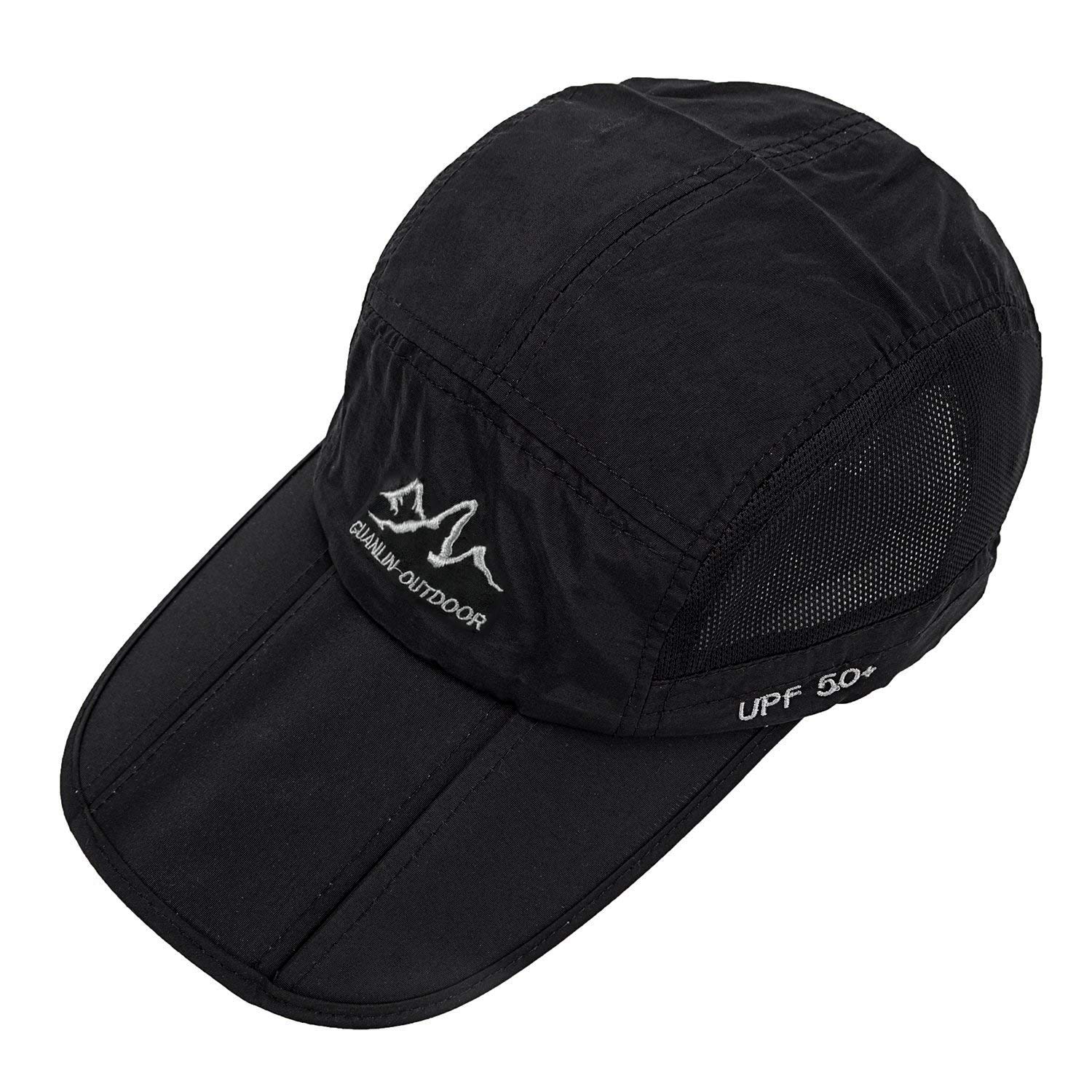 Black Baseball Cap, Trucker Hat Men, Golf Fishing Running Camping Cycling Quick Dry Sport Caps Unisex, Foldable UPF 50+ Sun Protection