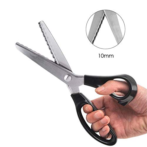 Fabric Pinking Shears Craft Scissors,Serrated Scalloped stainless Steel Handled Professional Sewing black Scissors, Scissors for Leather , Tailoring, Paper Crafts Hand shears etc. (Scalloped10mm)