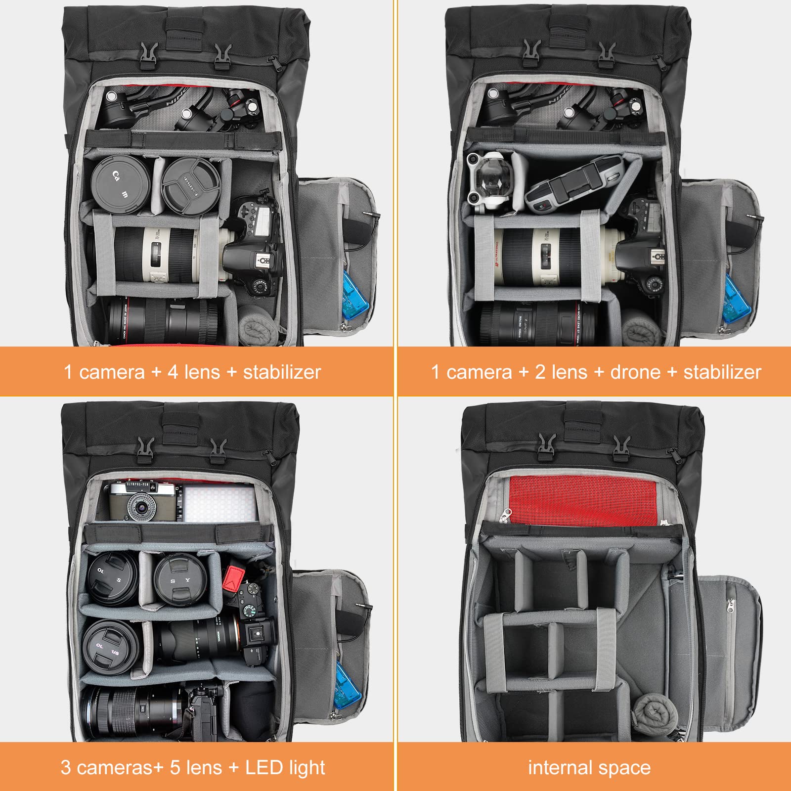 Besnfoto Camera Backpack for Photographer DSLR SLR Waterproof Camera Bag with Laptop Compartment Tipod Holder Roll Top Photographer Case for Hiking Traveling