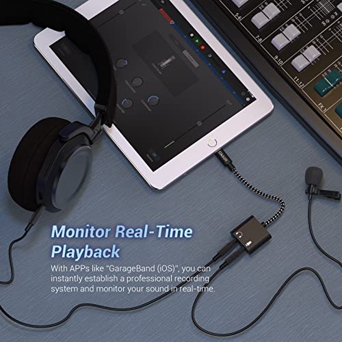 Cubilux Lightning to TRRS Microphone Adapter with 3.5mm Monitoring Headphone Jack Compatible with iPad Pro/Air/Mini, iPhone 13 Pro Max/ 12/11/ SE 2/ Xr/Xs Max/ 8 Plus/ 7