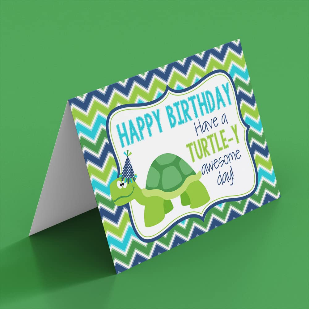 TURTLE-Y Awesome Day Turtle Themed Birthday Pun Themed Single (1) All Occasion Blank Birthday Card To Send To Friends & Family, 4"x 6" (when folded) Fill In Greeting Note Card by AmandaCreation