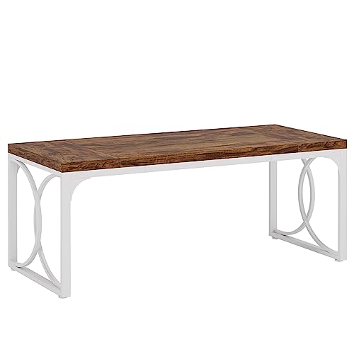 Tribesigns 63" Executive Desk, Large Office Computer Desk with Strong Metal Frame, Modern Thicken Wood Workstation Business Furniture for Home Office, Easy Assembly (Walnut & White)