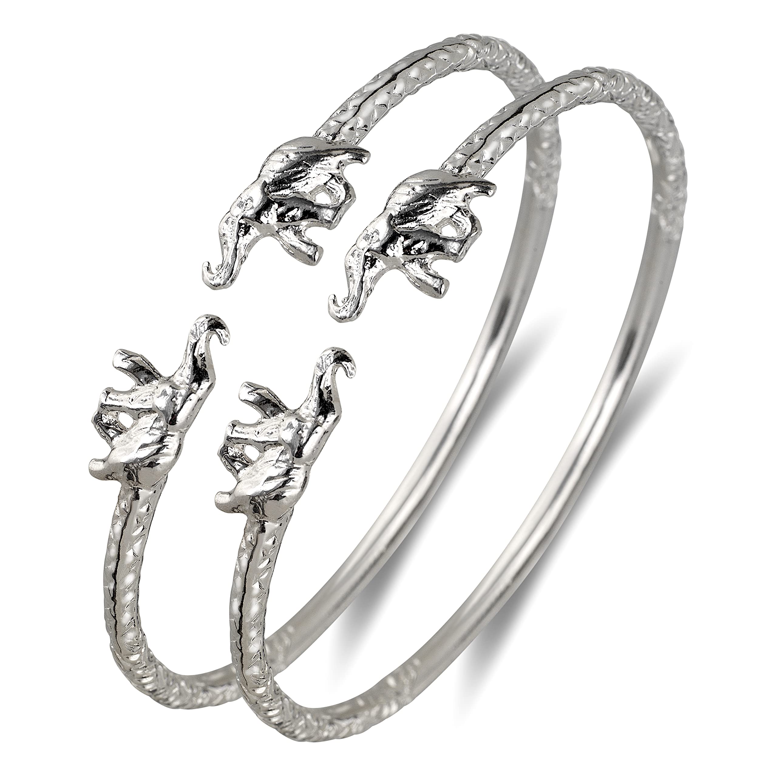 Better Jewelry Elephant Ends West Indian Bangles .925 Sterling Silver 46.0 Grams (Pair) (MADE IN USA)