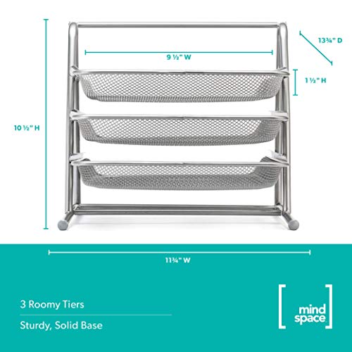 Mindspace Desk Organizer Paper Tray with 3 Tier Desktop File Organizer | Office Organizer & Stacking File Holder, Document Organization for Desk | The Mesh Collection, Silver