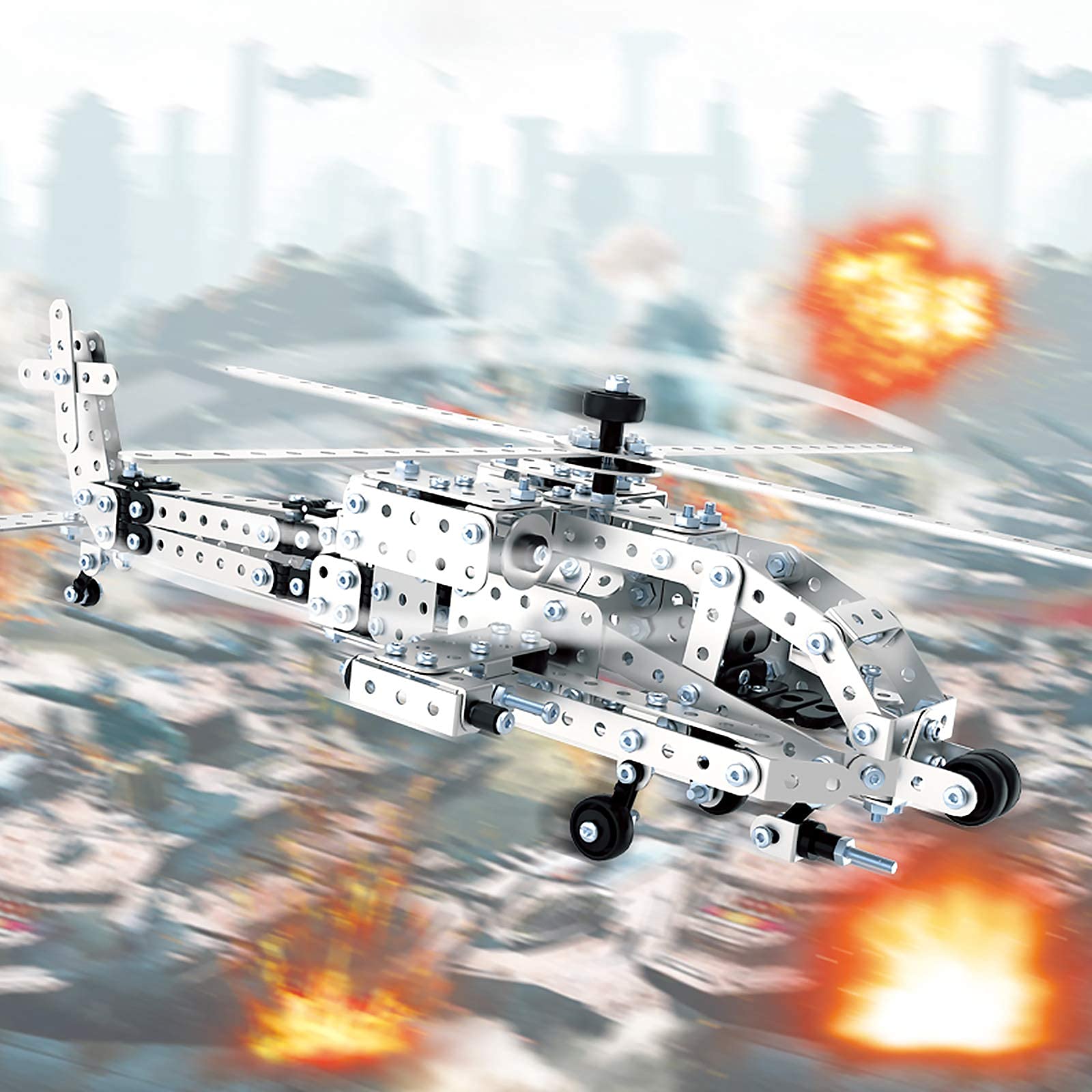 Steel World Assembled Helicopter Toy Model Metal Building Block Set Construction Toys for Children and Adults