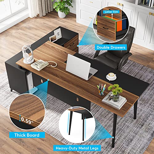 Tribesigns 70.8" Executive Desk with 43" Drawers File Cabinet, Large L-Shaped Computer Office Desk with Printer Stand, Business Furniture Workstation for Home Office