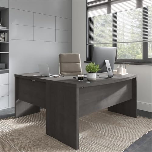 Bush Business Furniture Echo L Shaped Bow Front Office Desk in Charcoal Maple, Modern Computer Table for Home or Professional Workspace