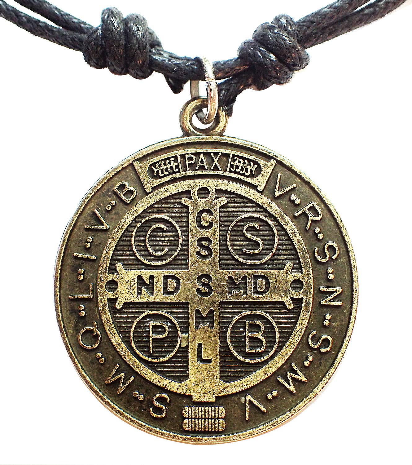 Bijoux de Ja Antique Bronze Saint Benedict of Nursia Medal Pendant Adjustable Cord Necklace 16"