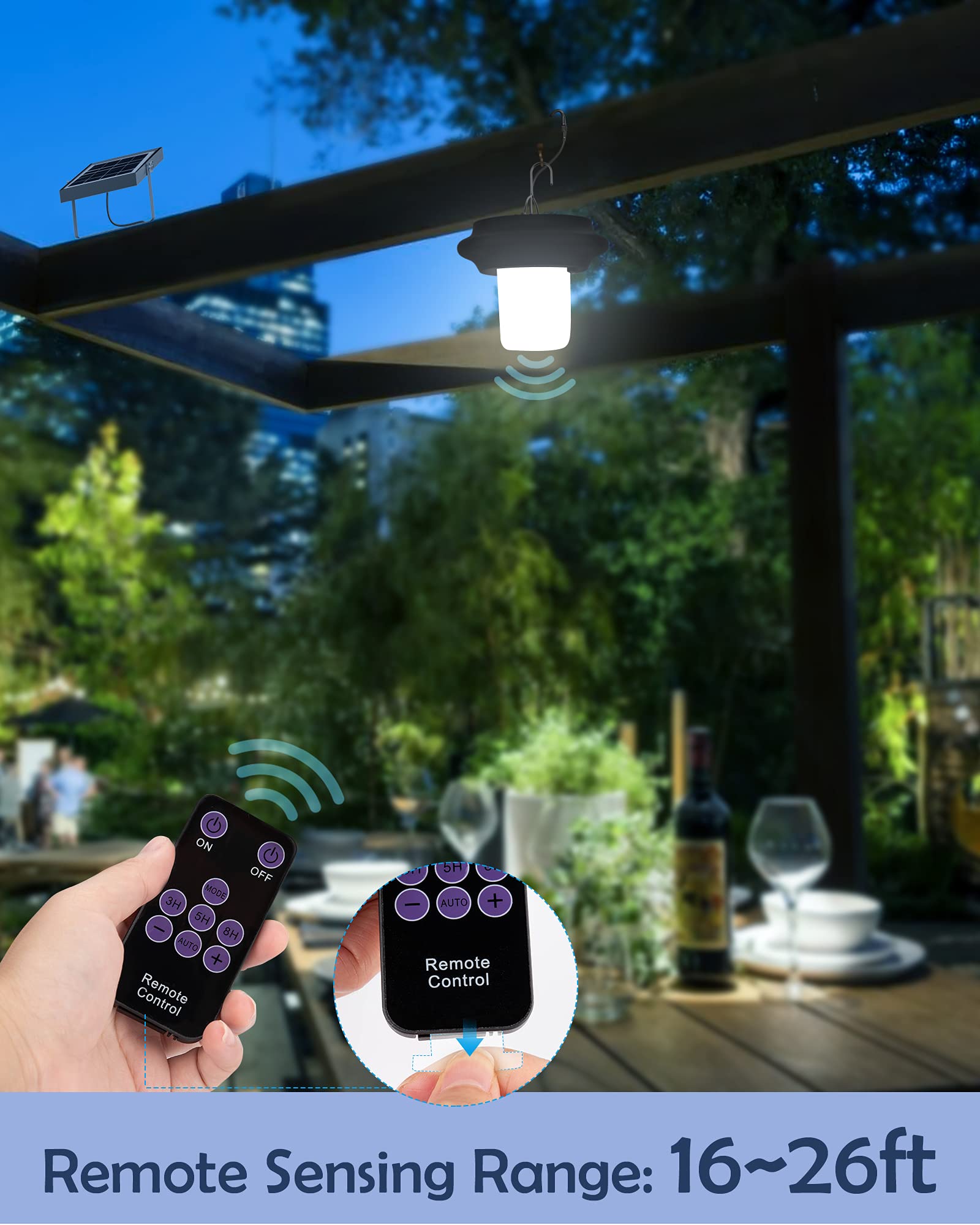 JACKYLED Solar Shed Lights, 3300mAh Hanging Light with Remote Control & 16.4ft Extension Cord for Chicken Coop Gazebo Carport Pergola Garden, 6000K Cool White