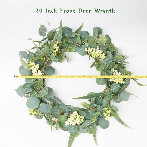 DiliComing Fall-Wreath Eucalyptus Front Door-Wreath - 20 Inch Year Round Artificial Door Wreath, All Season Wreath Clearance for Farmhouse, Wall and Window Decoration