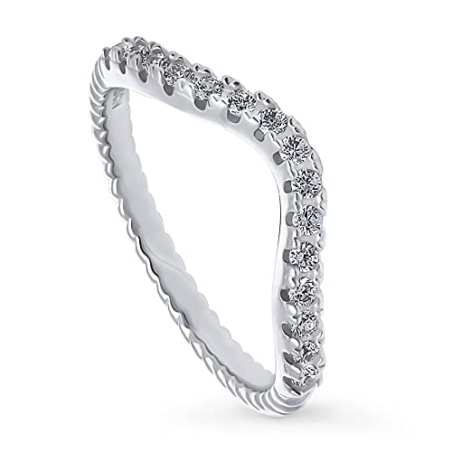 BERRICLE Sterling Silver Woven Wedding Rings Pave Set Cubic Zirconia CZ Wishbone Curved Half Eternity Ring for Women, Rhodium Plated Size 7