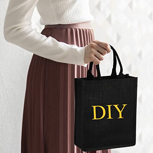 DEAYOU 8 Pack Jute Burlap Tote Bag, Burlap Gift Bag with Handle, Jute Beach Tote Laminated Interior, Reusable Lined Grocery Shopping Bag for Bridesmaid, DIY, Wedding,9.8''x11.8''x3.9'', Black