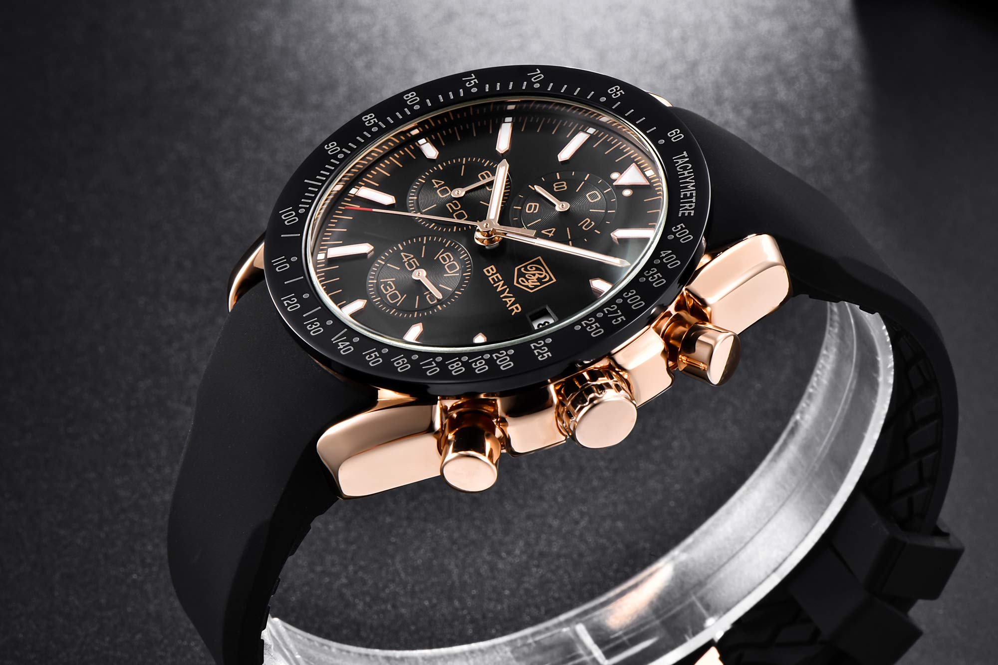 BENYAR - Stylish Wrist Watch for Men Silicone Strap Watches Quartz Movement, Waterproof and Scratch Resistant, Analog Chronograph Business Watch Mens Gift