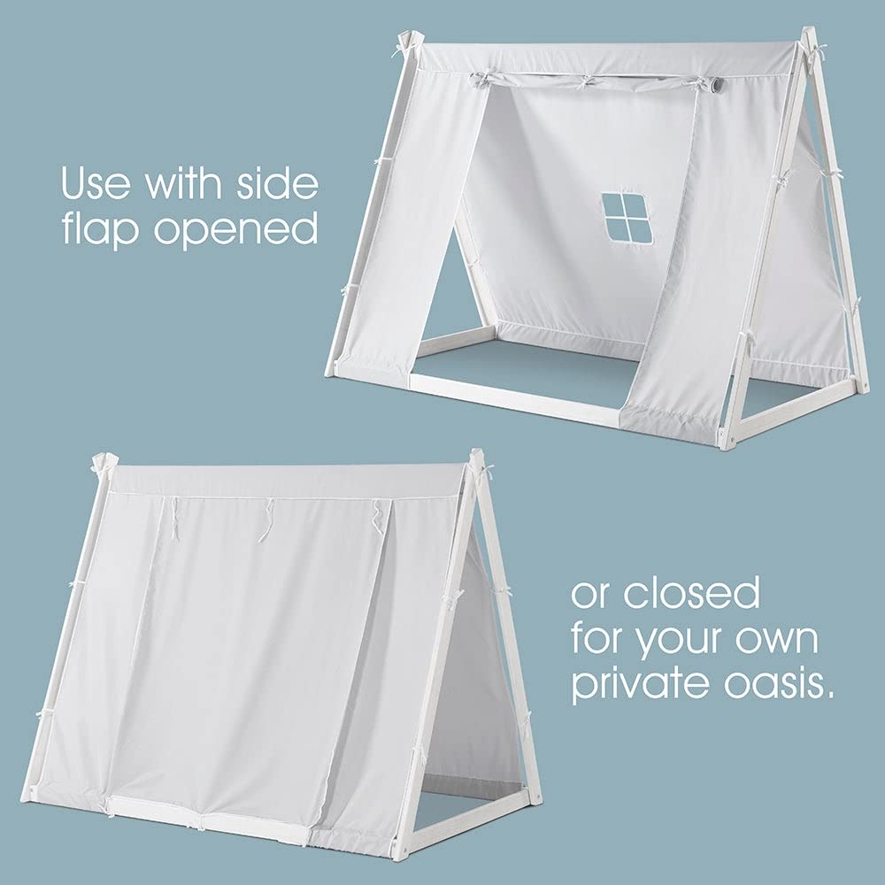 P'Kolino New Tent Twin Floor Bed - Natural or White Frame, Grey Tent, Children’s Bedroom Furniture … (White Frame)