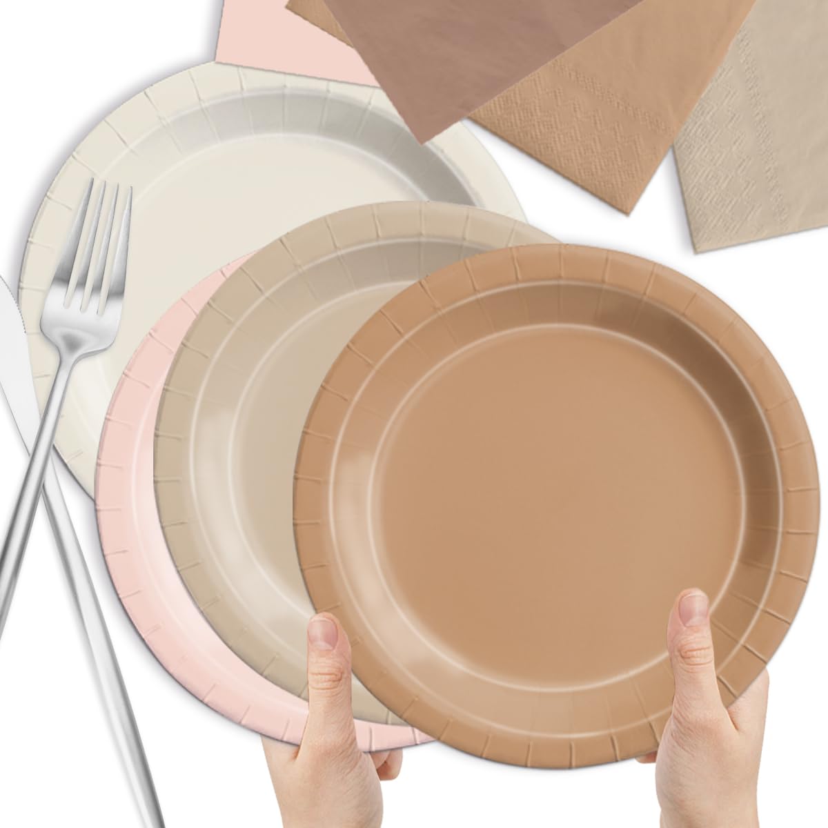 CMUSKO Boho Baby Shower Decorations-60Pcs Gradient Brown Plates and Napkins Kit Neutral Boho Party Supplies for Bridal Shower,Wedding, Birthday