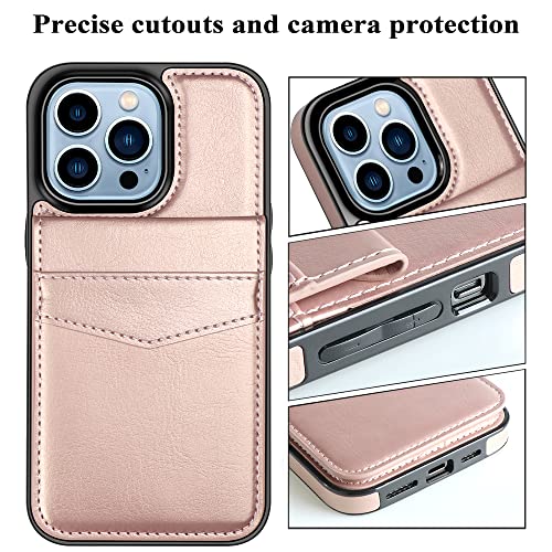 LakiBeibi Phone Case for iPhone 14 Pro Dual Layer Lightweight Premium Leather Case for iPhone 14 Pro Wallet Case with Card Holders Flip Case Protective Case for iPhone 14 Pro 6.1 Inches,Rose Gold