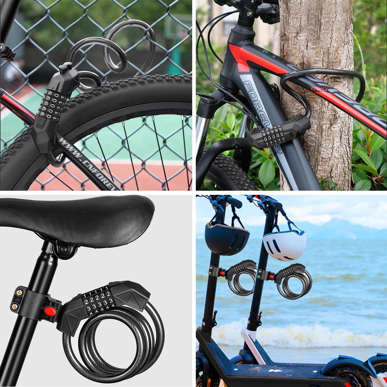 Bike Lock Cable, Anti Theft Bicycle Lock Chain, Bike Combination Lock 5 Digit Security Resettable Self Coiling Combination Cable Combo Bike Locks with Mounting Bracket, 4 Feet x 1/2 Inch (Black)