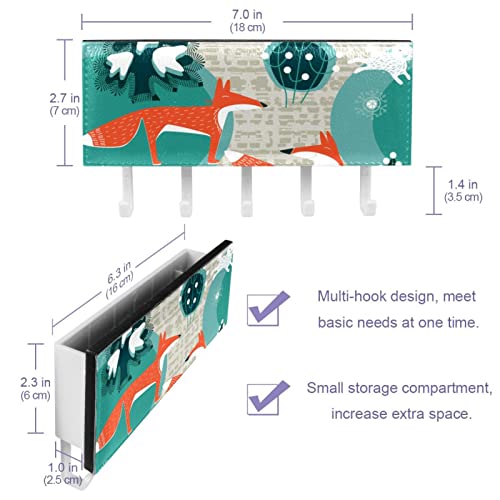 Cute Winter Orange Fox Rabbit Tree Rack Organizer with 5 Hooks Wall Bathroom Kitchen Shelf Rack Multifunctional Storage Shelf