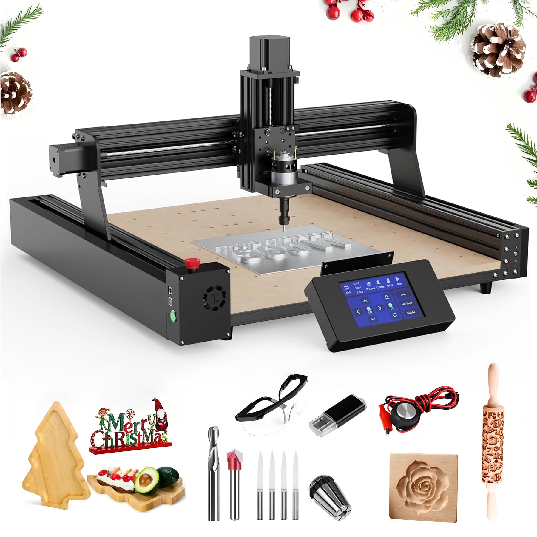 CNC Router Machine, 3-Axis All-Metal CNC Machine TTC450 Working Area 18.1 x 18.1 x 3.1inch for Engraving, Cutting MDF, Acrylic, Solid Wood, Nylon, PCB, Carbon Fiberboard, etc