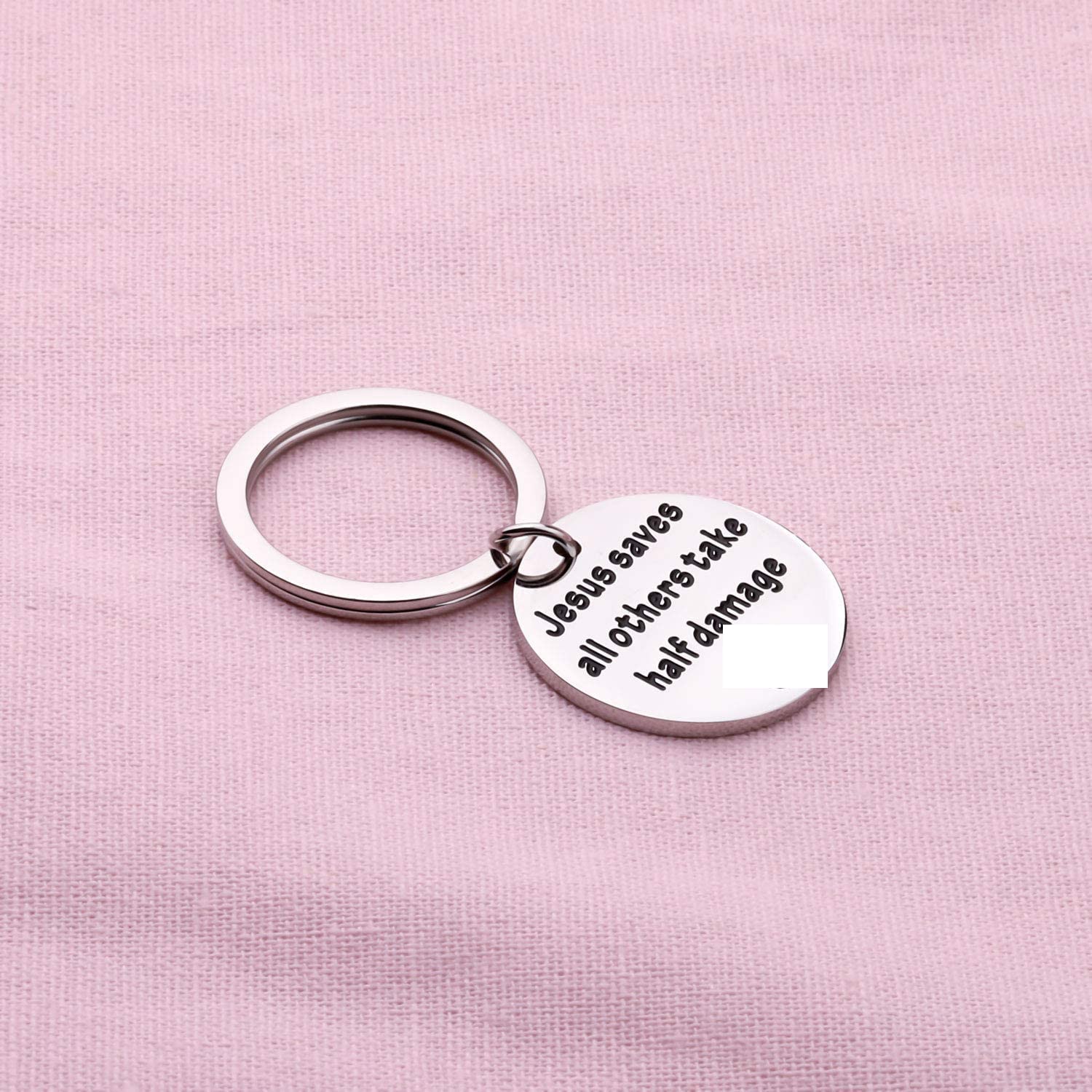 BEKECH Dragons Game Inspired Gift Role Playing Funny Jesus Saves All Others Take Half Damage Keychain DM Dragon D20 Dice Gift RPG Gamer Gift (silver)
