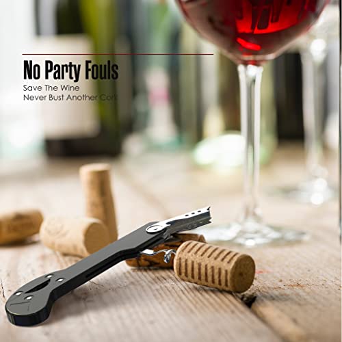Houseables Boomerang Wine Opener, Corkscrew, 5 1/4”, Black, Cork Screw, No Blade, Foil Cutter, 3 in 1, for Waiters, Servers, Sommelier, Restaurant, Open Bottles, Beer, Multi Use, Compact