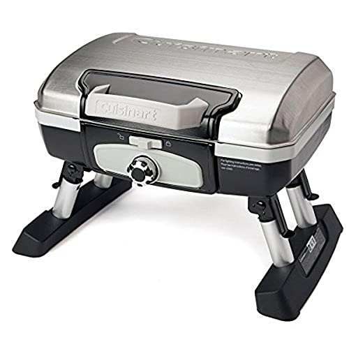 Cuisinart CGG-180TS Petit Gourmet Portable Tabletop Gas Grill, Stainless Steel & QG-012B LP Adapter Hose, 4 feet, Black