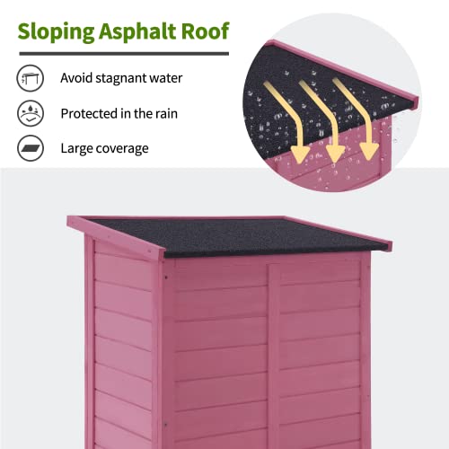 MCombo Outdoor Wood Storage Cabinet, Small Size Garden Wooden Tool Shed with Double Doors, Outside Tools Cabinet for Backyard (24.6βx 18.3βx38.2β) 0985 (Pink)