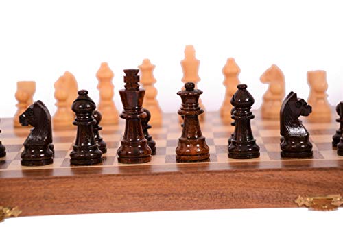 MD Continental Magnetic Wooden Chess Set Folding Board with Storage, Tournament Staunton Thick Acacia Wood Board, Portable Travel Chess, Indoor Games Kids & Adults, Brown and Beige, 10x10 Inches