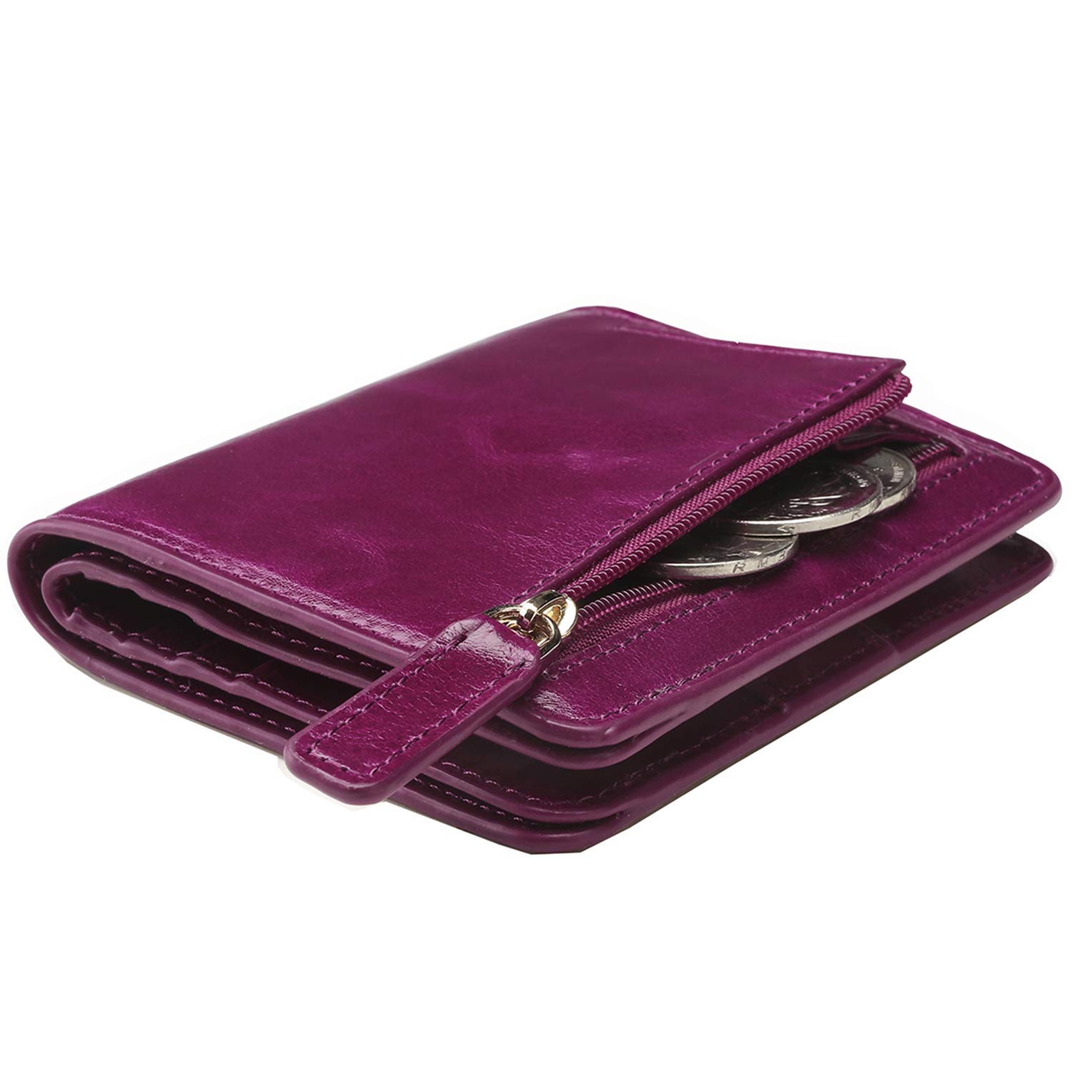 Itslife Women's Rfid Blocking Small Compact Bifold Leather Pocket Wallet Ladies Mini Purse with id Window (Waxed Fuchsia)