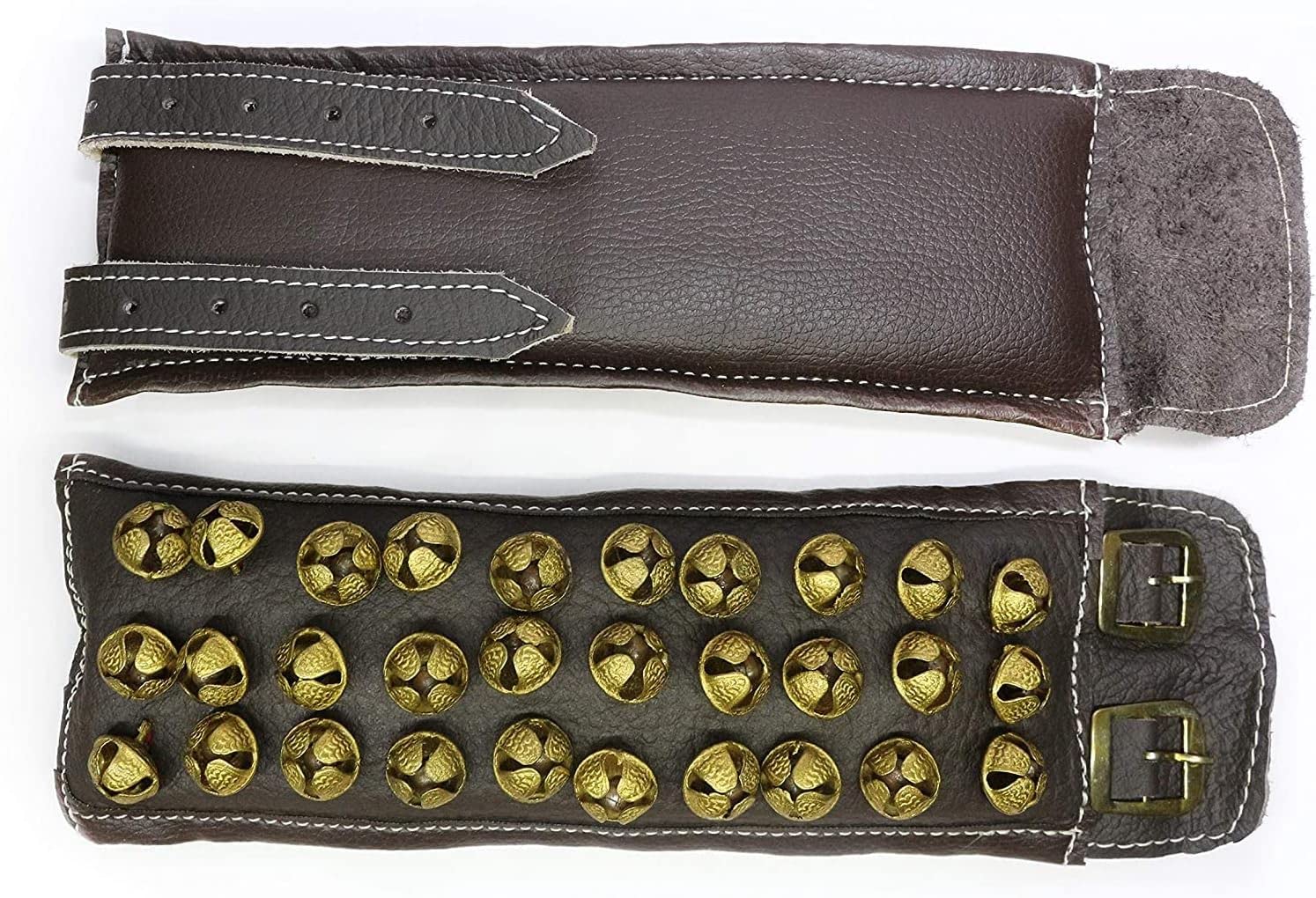 Arts Of India Ghungroo Brown Leather Pad 3 Line Ghungroo Pair (16 NO. GHUNGROO) Big Dancing Bells - Three LINE Brown Leather PAD GHUNGROO Pair (3 LINE)
