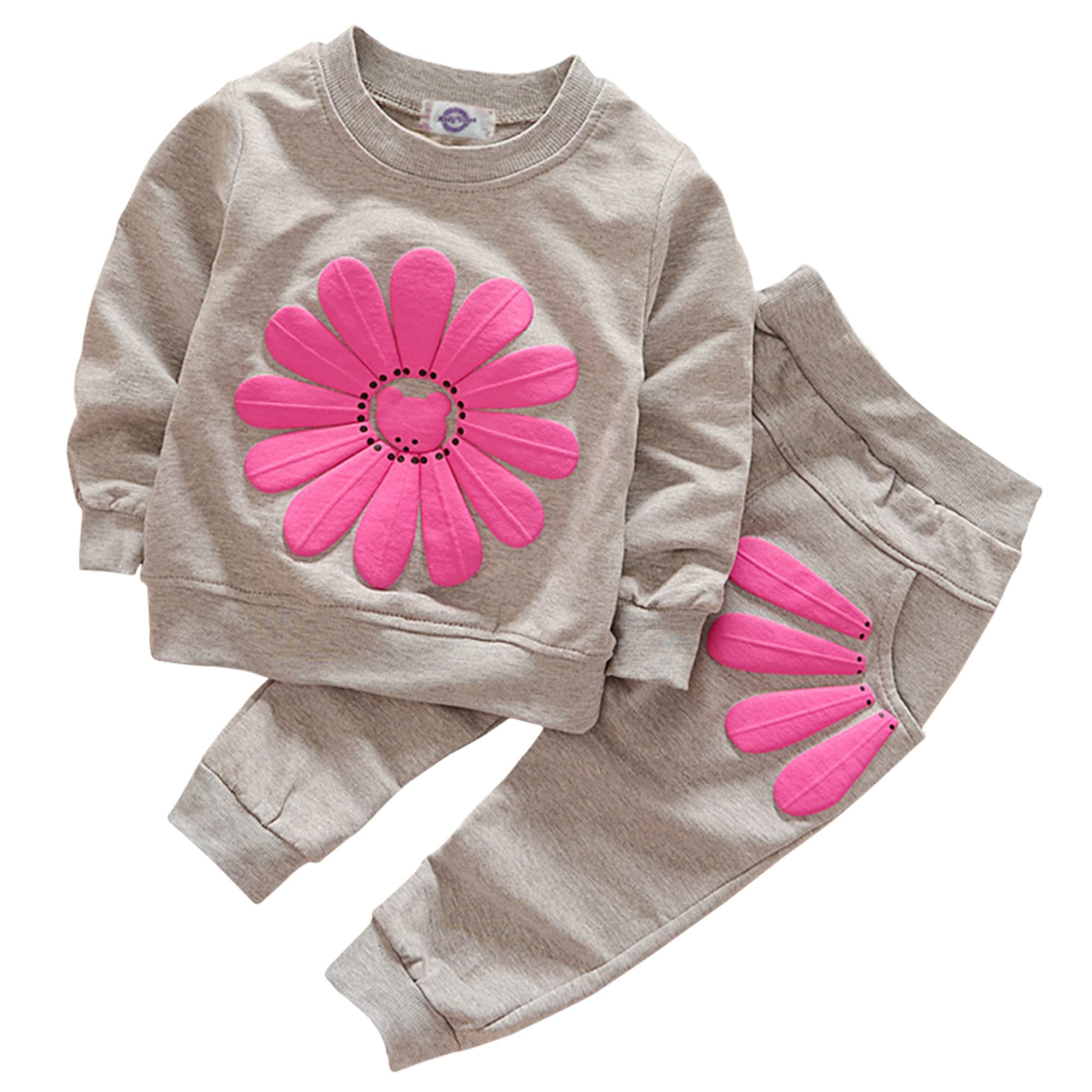 Avidqueen Toddler Baby Girls Sunflower Clothes Set Long Sleeve Top and Pants 2pcs Outfits Fall Clothes (Grey,Age 3T)