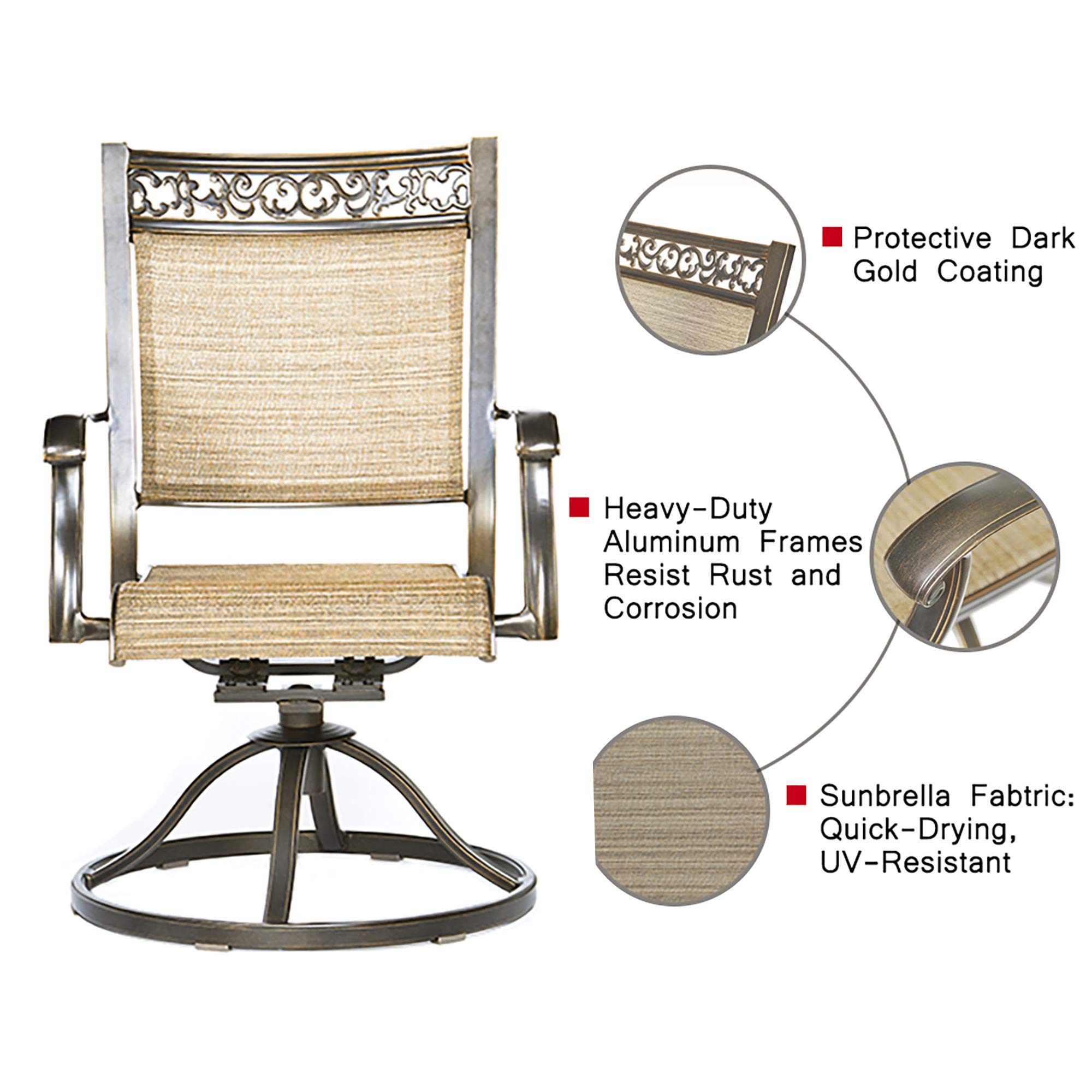 DALI 3 Piece Bistro Set, Handmade Contemporary Round Table Swivel Rocker Chairs Garden Backyard Outdoor Patio Furniture