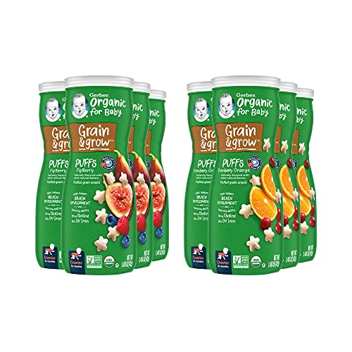 Gerber Baby Snacks Organic Puffs Variety Pack, Cranberry Orange & Fig Berry, 1.48 Ounce (Pack of 8)