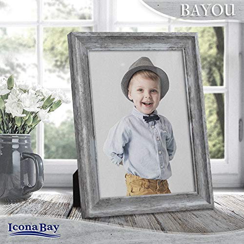 Icona Bay 5x7 Azure Gray Picture Frame, Cape Cod Style 5 x 7 Photo Frame, Table Top or Wall Mount, Bayou Collection