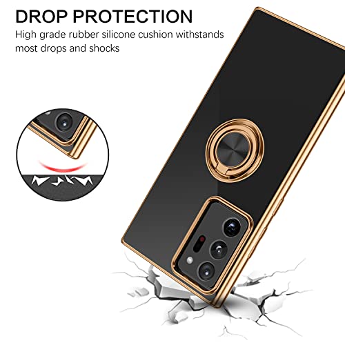 DUEDUE for Samsung Galaxy Note 20 Ultra Case with Ring Holder Kickstand 360 Degree Rotation Magnetic Car Finger Soft TPU Slim Cover Protective Phone Case for Samsung Note 20 Ultra 5G 6.9", Black