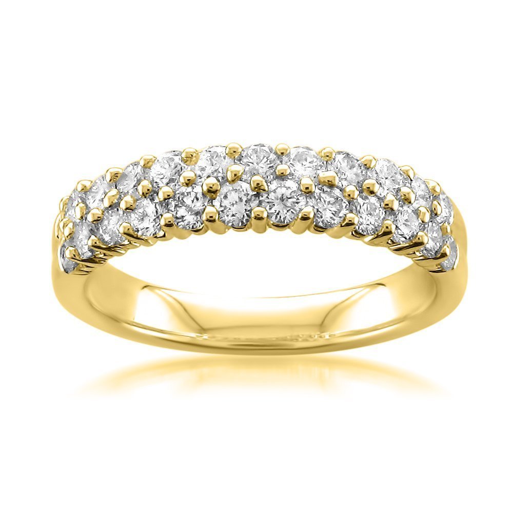 Beyond Brilliance 1 Carat Round Cut Diamond Double Row Wedding Band (I-J, I1-I2) in 14K Yellow Gold | Fine Jewelry for Women | Gift Box Included (Size 7)