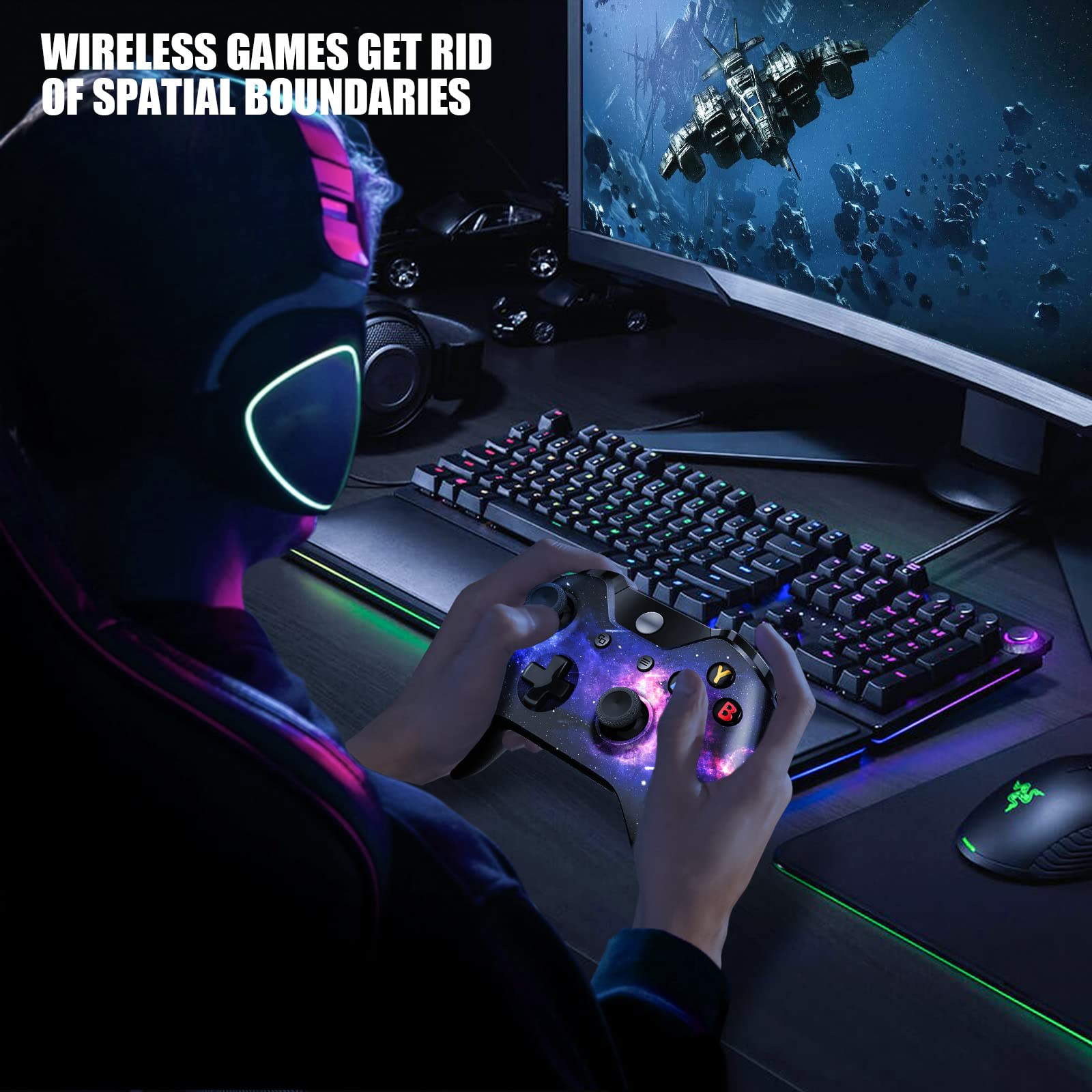 CHASDI Xbox One Wireless Controller, Custom Deisgn Starry Sky V2 Xbox Controller with 3.5mm Headphone Jack for All Xbox One Models, Series X S and PC
