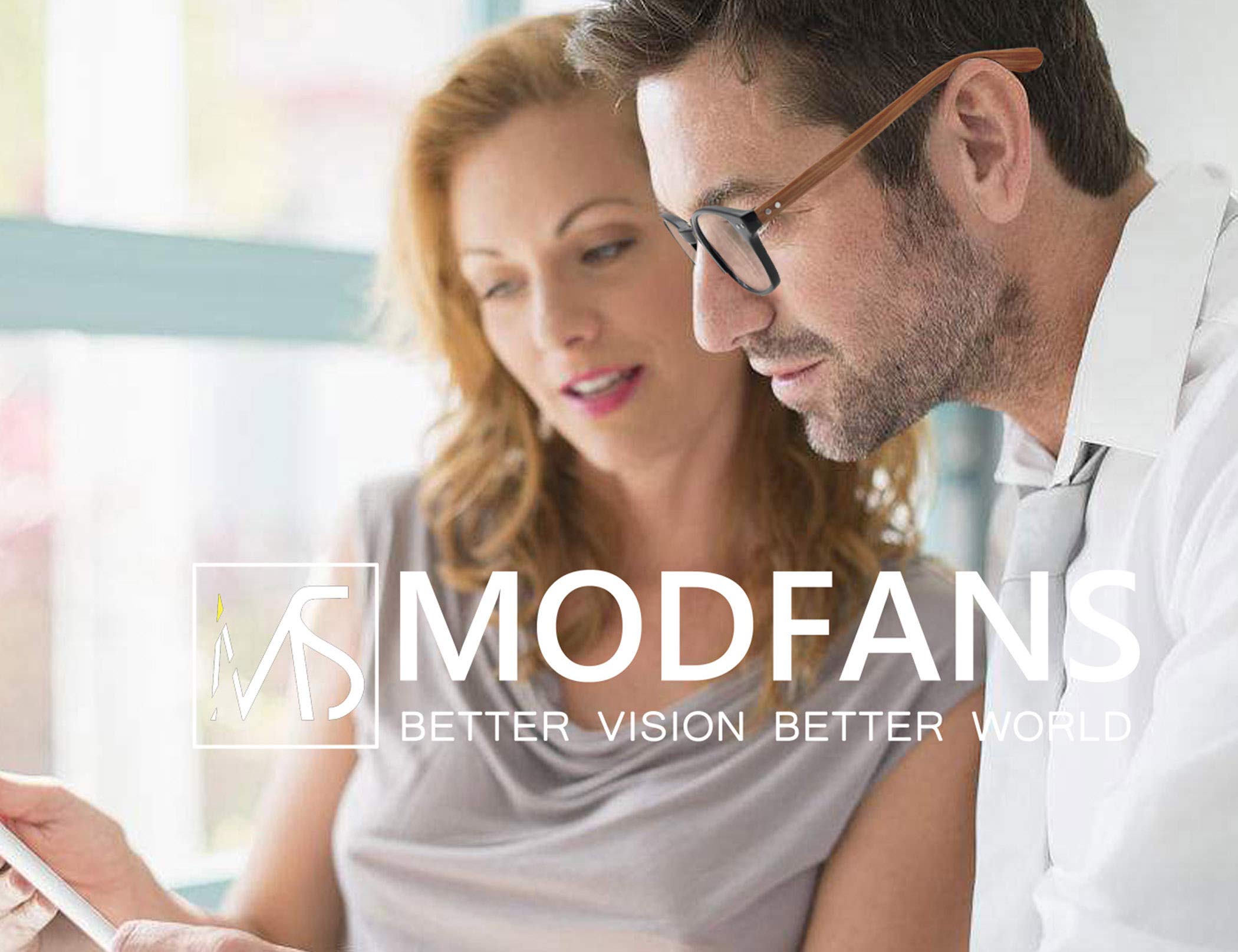 MODFANS 4 Pack Reading Glasses 2.0 Fashion Wood-Look Spring Hinges Stylish Readers Men Women
