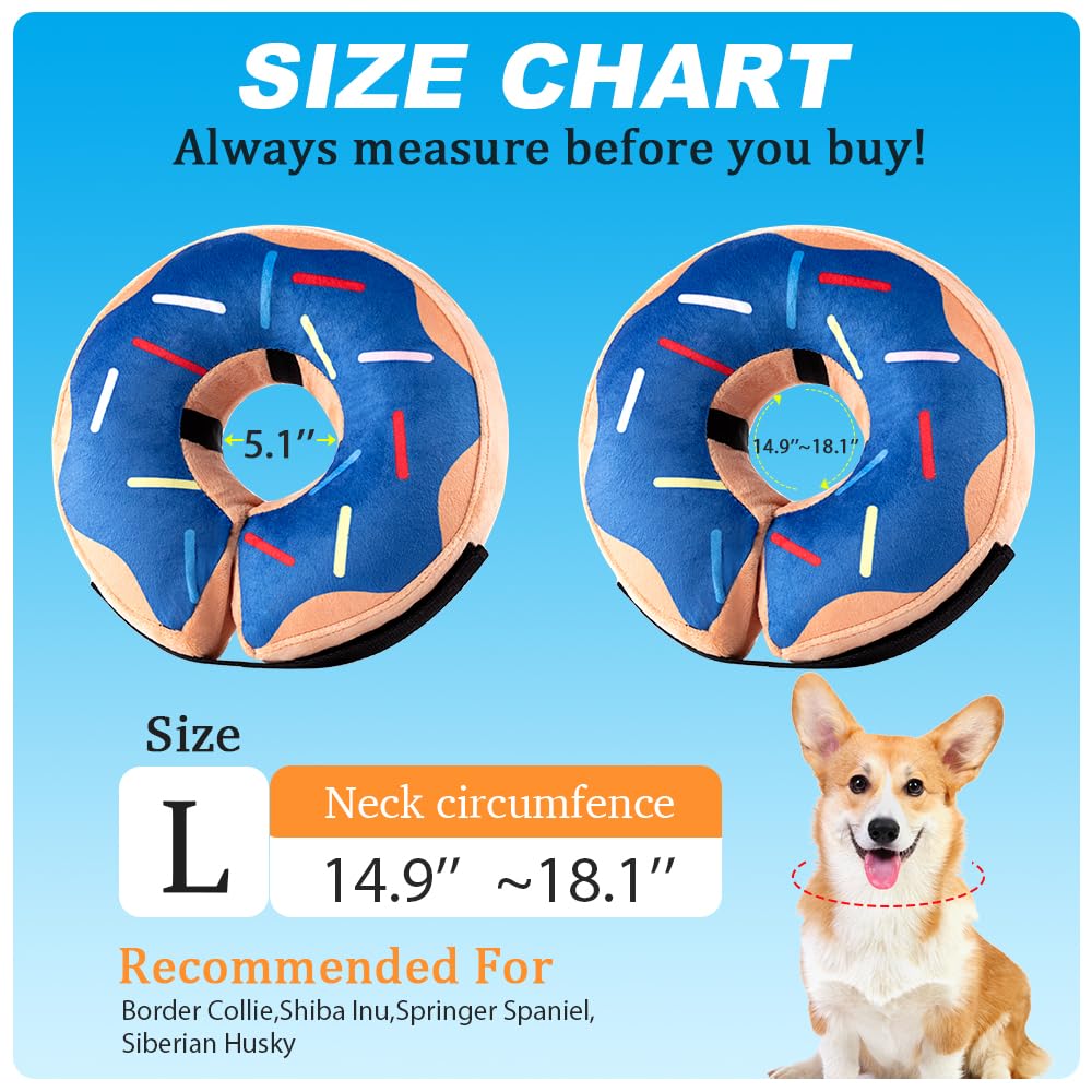 Dog Donut Collar,Dog Recovery Collar Dog Cone Alternative After Surgery,Large/Medium/Small Dogs and Cats (Blue, Large)