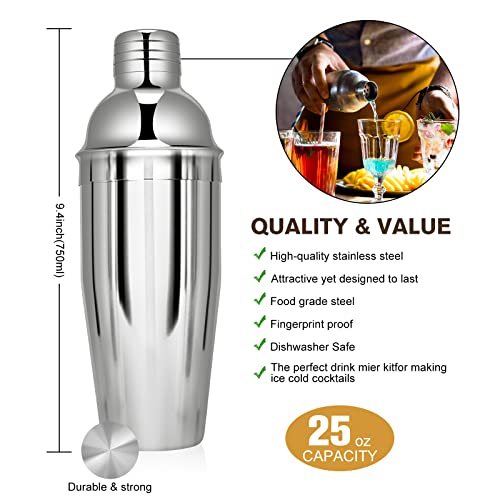 KINGROW Mixology Cocktail Shaker Set - Complete 29-Piece Bartender Kit and Bar Tools with Acrylic Rotating Stand, Professional Bar Set for Drink Mixing, Home, Bar, Party (Sliver)