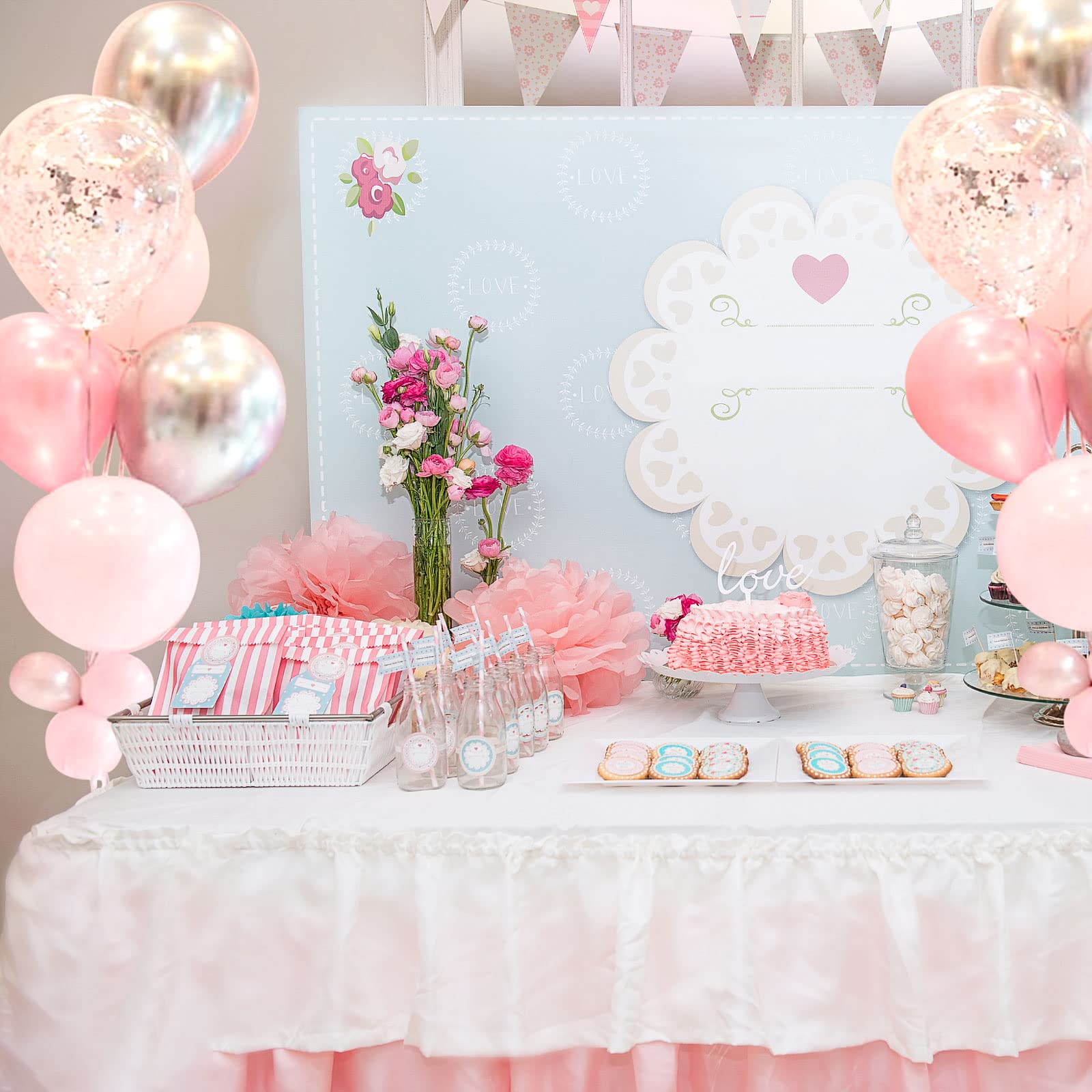 Pink and Silver Balloons 60pack, 5" 12" Silver Balloon and Light Pink Balloon for Birthday Retirement Bridal Shower Congrats Graduation Wedding Anniversary Suplies