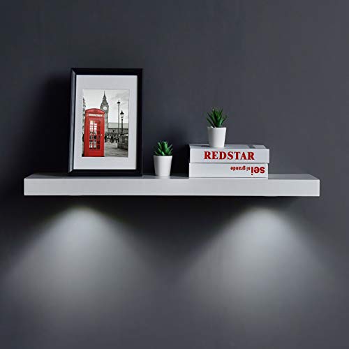 WELLAND White Floating Shelf with Touch-Sensing Battery Powered LED Light,Wall Mounted Display Shelves for Entrance, Living Room, Bedroom, Kitchen and Bathroom (36-INCH, White)