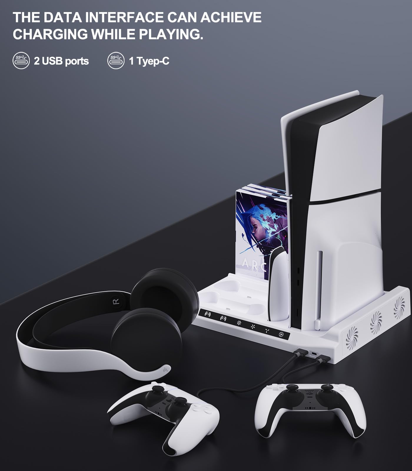 BGGUANG PS5 Slim Cooling Station,Charging Controller,Featuring Three Adjustable Cooling Fan,Compatible with Disc&Digital Editions,It's Playstation 5 Slim Ideal Accessories (grey)