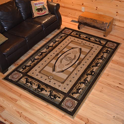 Western Horse Beige 5x7 Area Rug, 5'3x7'3