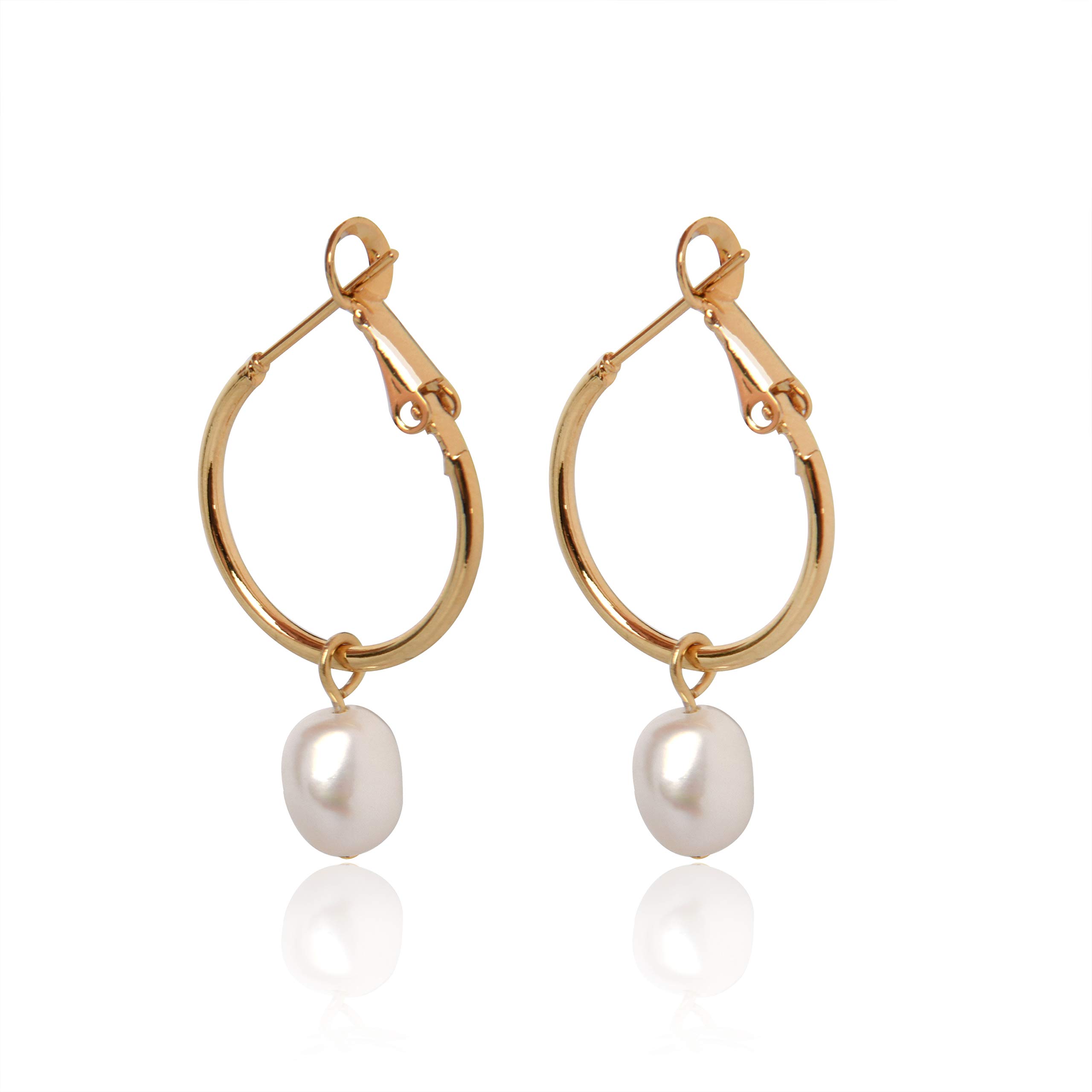 Believe London Pearl Hoop Earrings for Women Pearl Drop Gold Silver Stack Layer Dangle Healing Elegant Gift