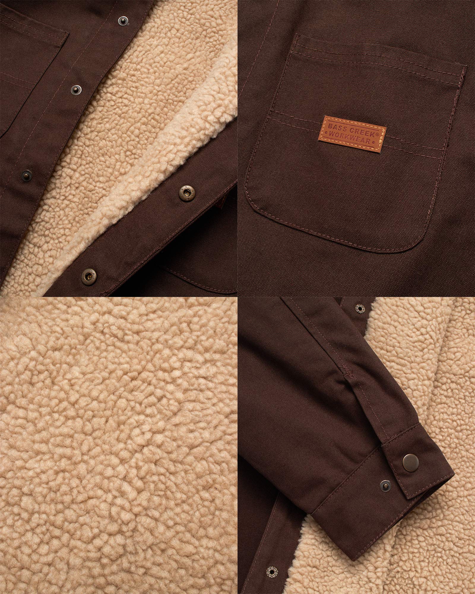 Bass Creek Outfitters Men's Shirt Jacket - Sherpa Lined Duck Canvas Button Down Shirt, Size Large, Brown