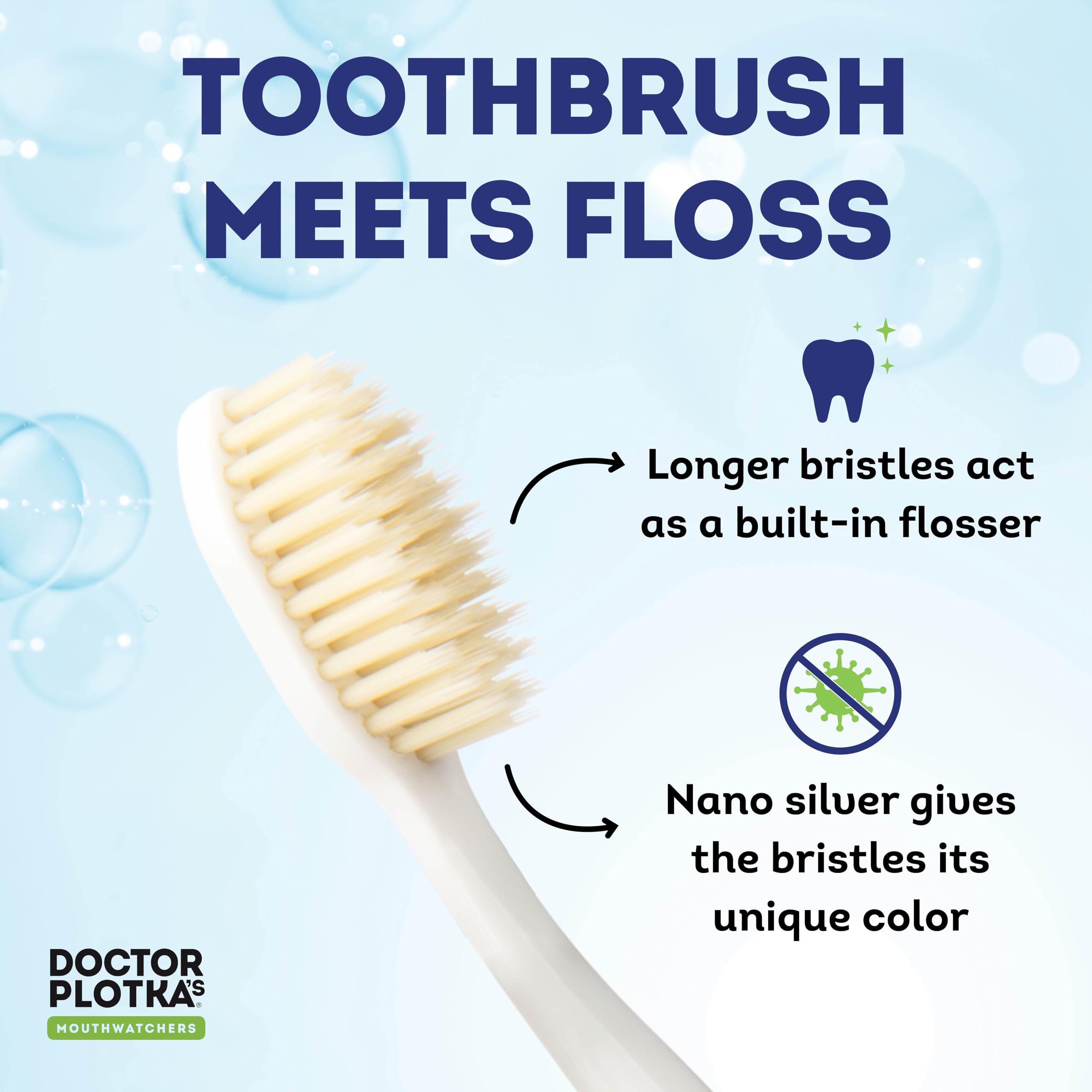 MOUTHWATCHERS Soft Flossing Toothbrush, 2 Pack, Manual Soft Toothbrush for Adults, Ultra Clean, Good for Sensitive Teeth and Gums, by Dr. Plotka's, Colors May Vary