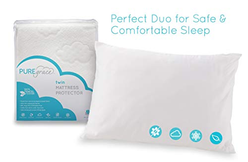 PUREgrace Organic Cotton Toddler Pillow with Pillowcase Natural GOTS Certified - Sensitive Skin Friendly - 100% Eucalyptus Tencel