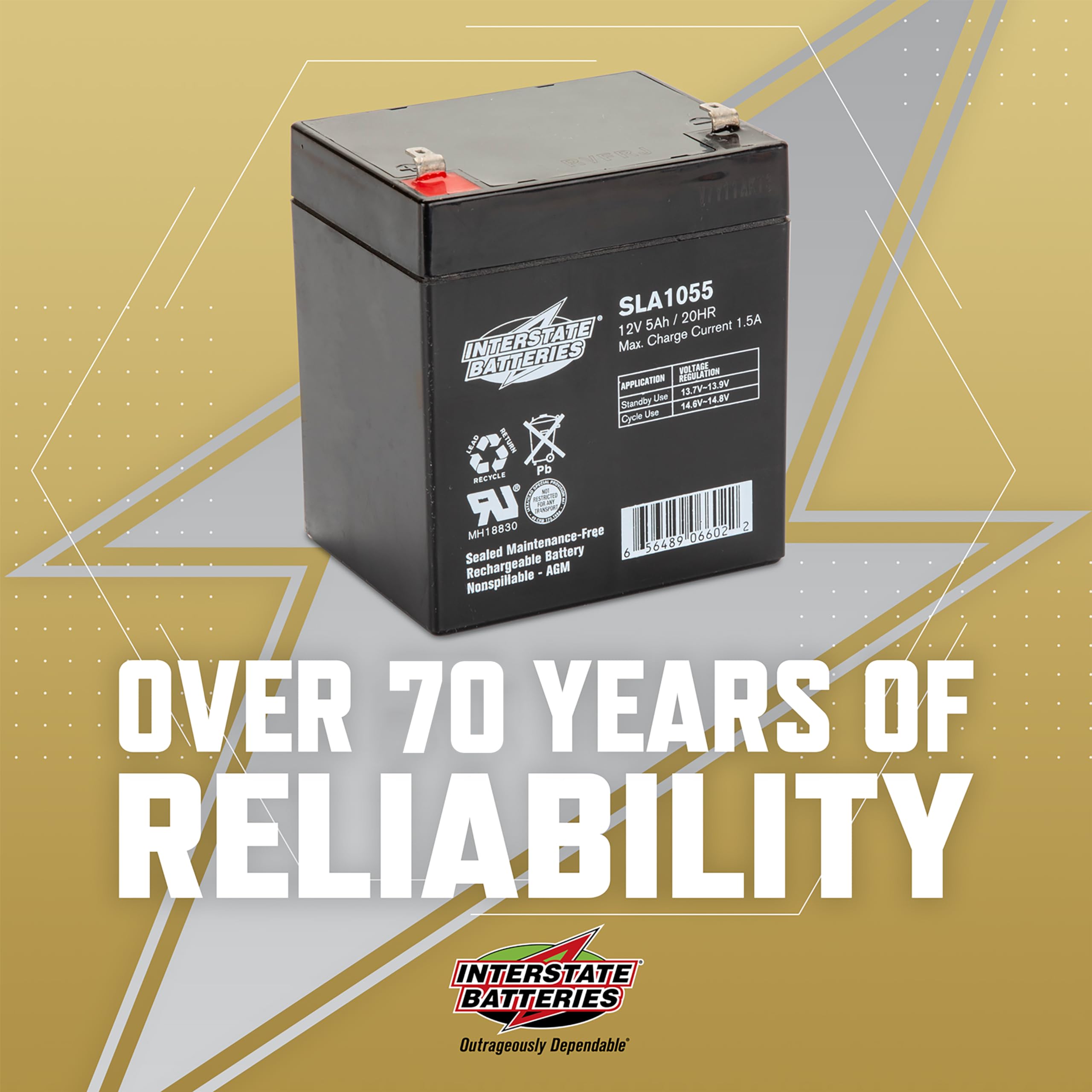 Interstate Batteries 12V 5Ah Battery (F1 Terminal) SLA AGM VRLA Rechargeable Replacement for Alarms, Security, Garage Door Openers for Chamberlain, Genie, Liftmaster, Craftsman, Workhorse (SLA1055)
